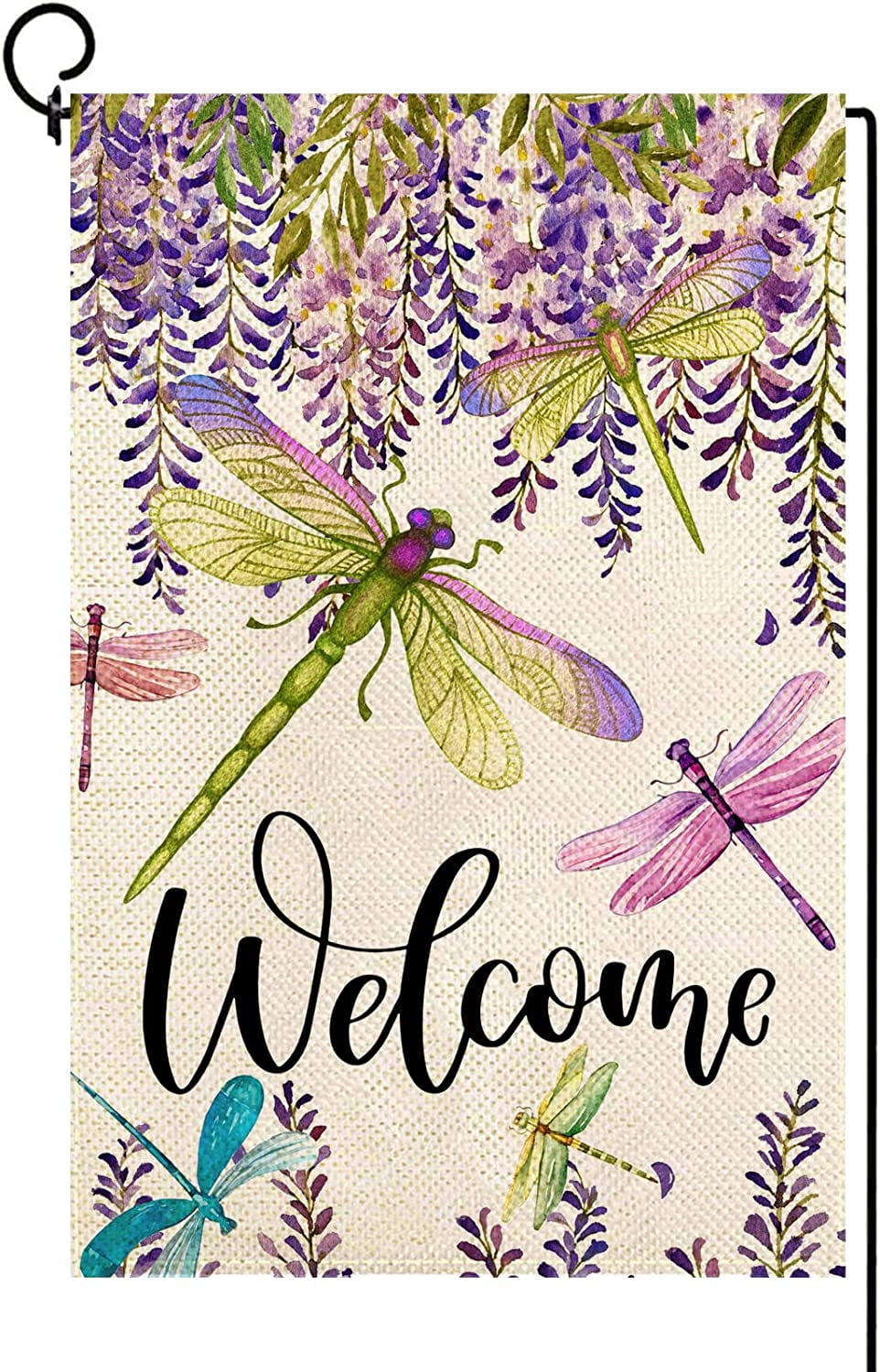 SPXUBZ Garden Flags, Spring Wisteria Flowers Dragonflies Welcome 12x18 ...