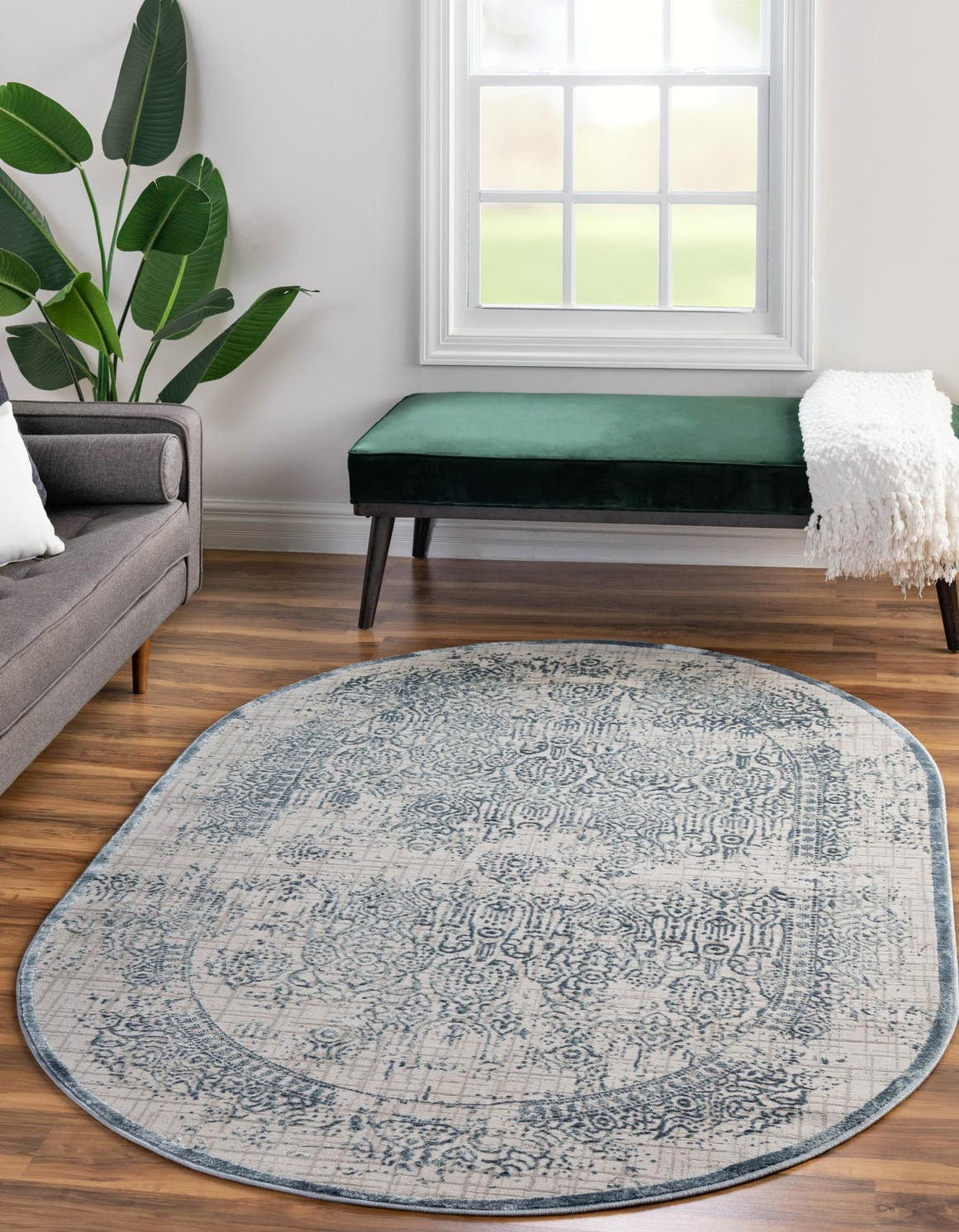 Rugs.com Derbyshire Collection Rug – 5' x 8' Oval Blue Medium Rug ...