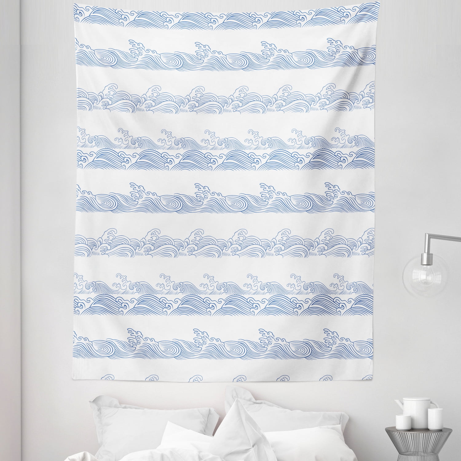 Wave Tapestry, Rhythmic Nautical Theme Simplistic Abstract Sea Wind ...