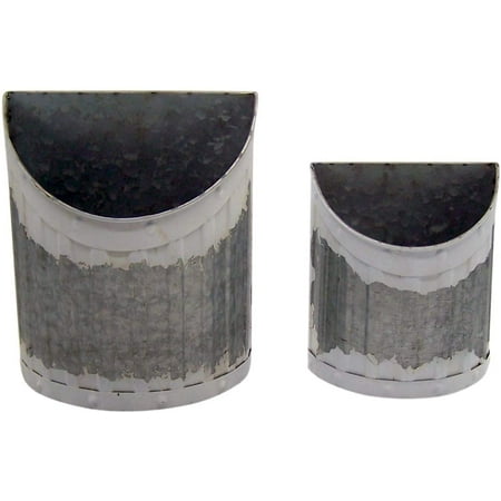 Primitive Distressed Galvanized Half Round Bucket Wall Planters, 11 ...