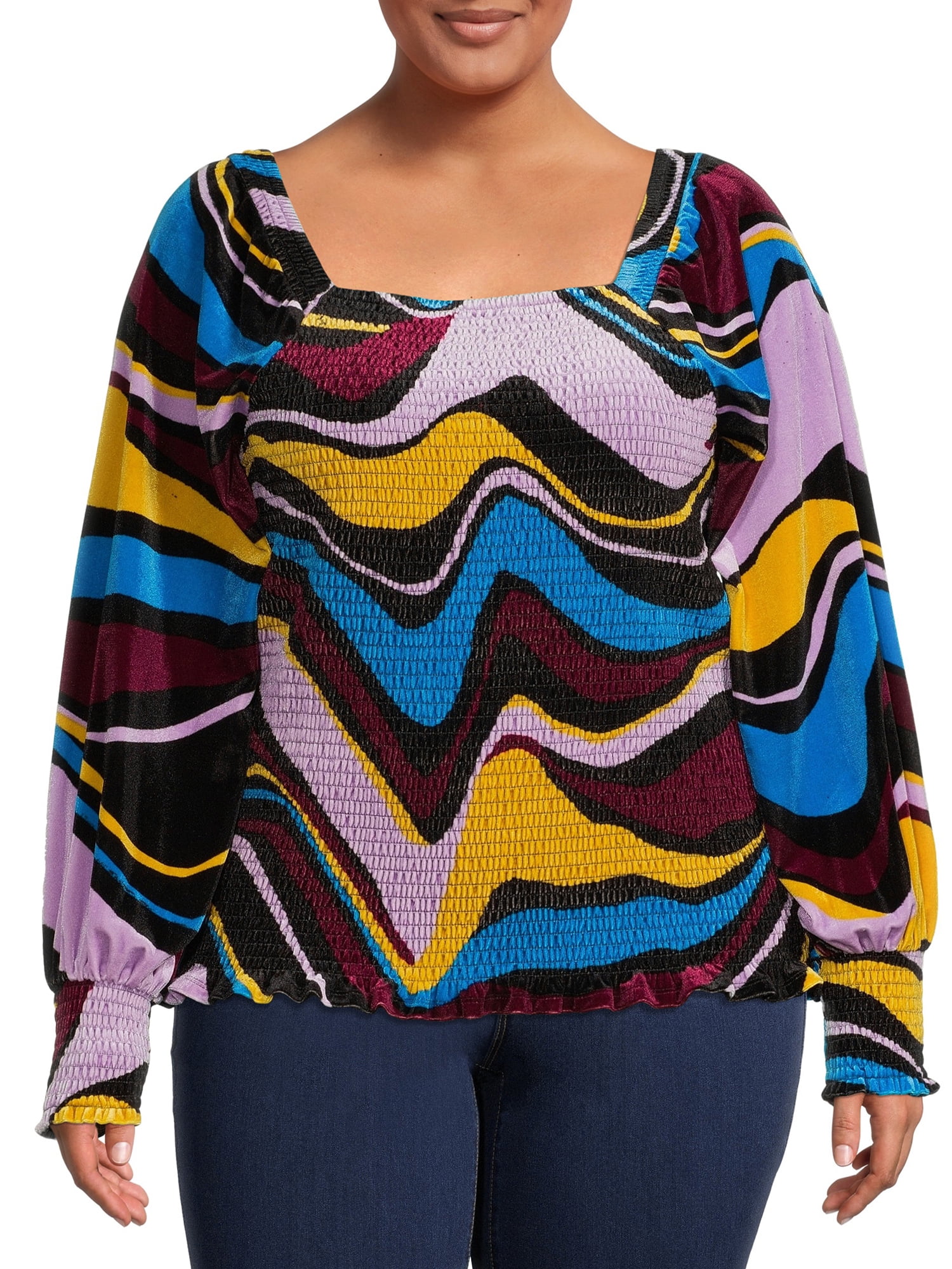 Terra & Sky Women's Velvet Smock Top - Walmart.com