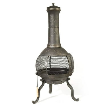 "Esschert Design Outdoor Wood Burning Chiminea, 26"" Black Finish Cast ...