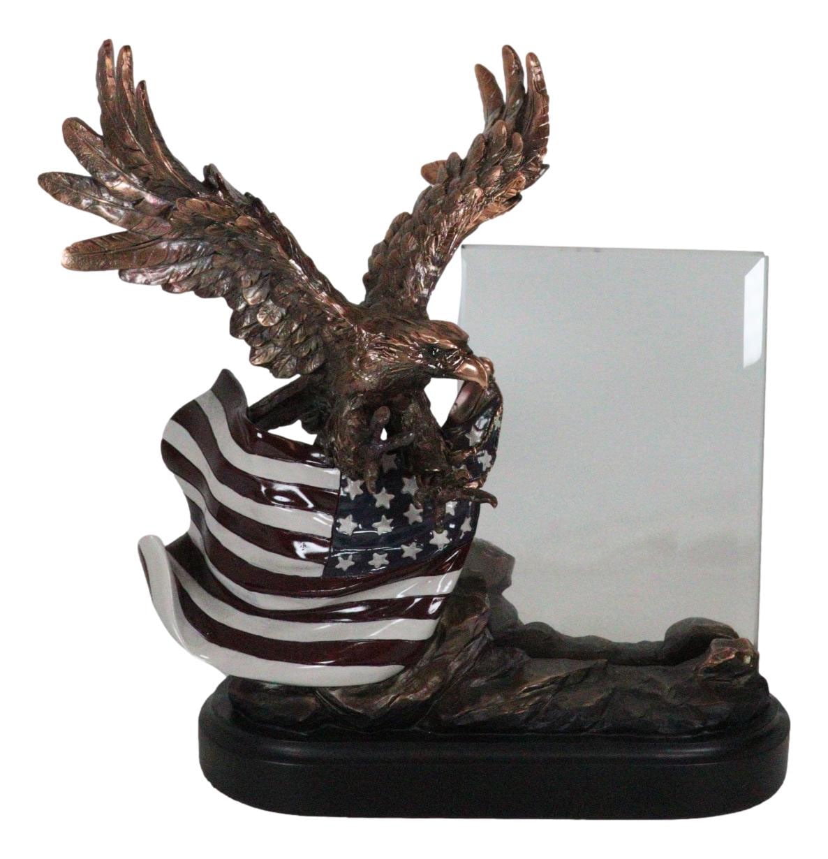 Patriotic American Bald Eagle On US Flag Figurine With 4X6 Engravable ...