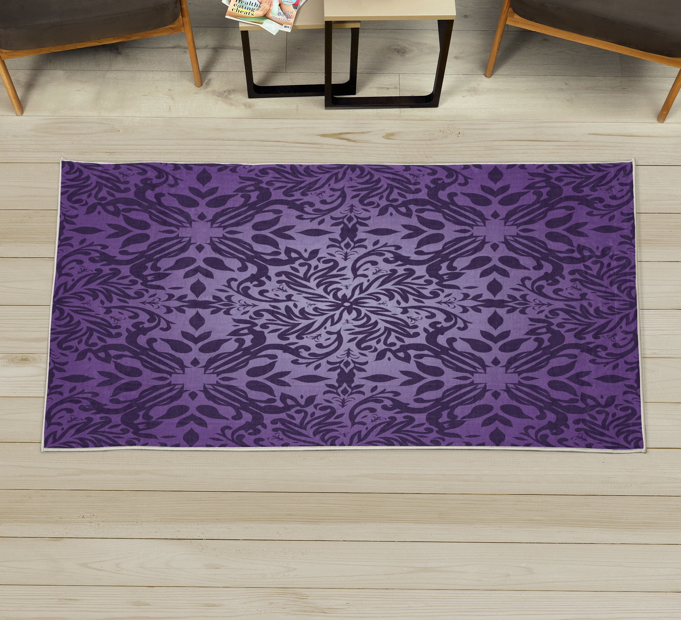 Oriental Decorative Rug, Mandala Inspired Curly Flowers and Leaves ...