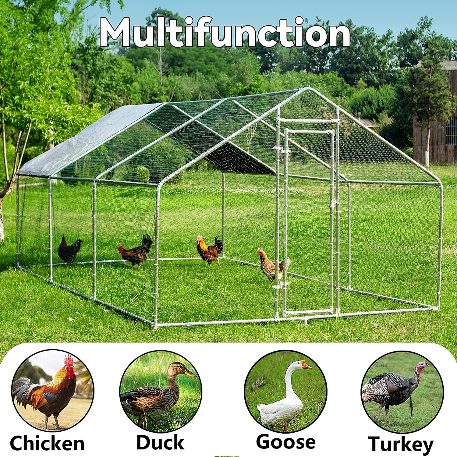 Buy HITTITE 1.26'' Tube Chicken Coop Run Large Metal Chicken Coop ...