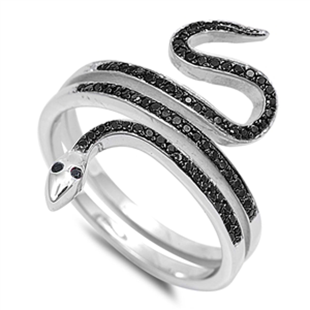 Sterling Silver Women s Flawless Black Cubic Zirconia Micro Pave Snake sterling-silver-women-s-flawless-black-cubic-zirconia-micro-pave-snake