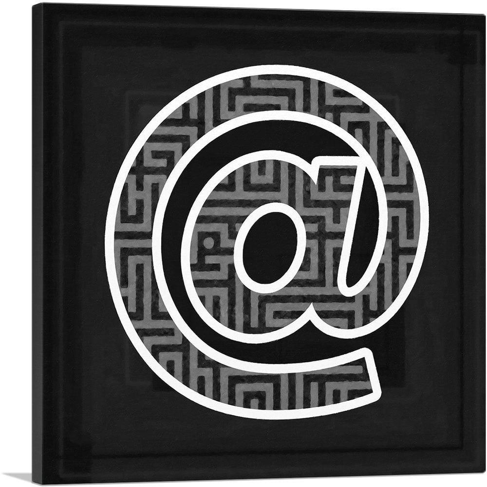 ARTCANVAS Modern Black White Alphabet At Sign Symbol Canvas Art Print ...