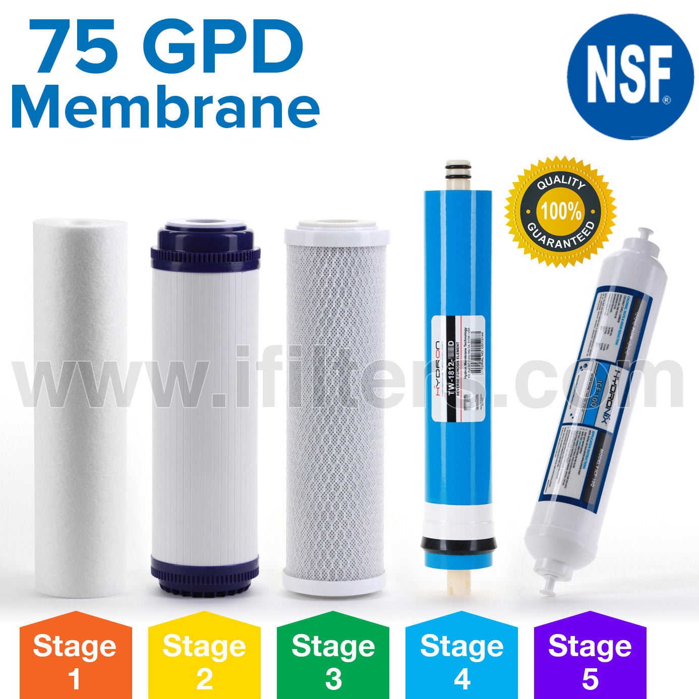 Reverse Osmosis Replacement Filter Set RO Cartridges 5 pcs, 75 GPD ...