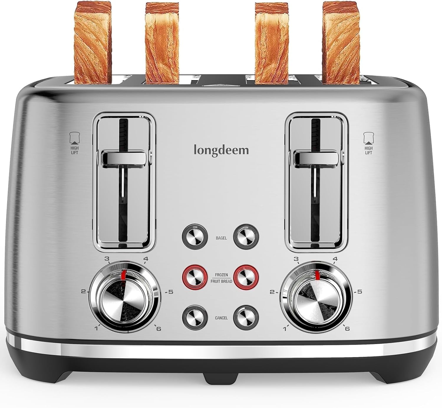 LONGDEEM 4 Slice Toaster, Stainless Steel Toaster with 6 Browning ...