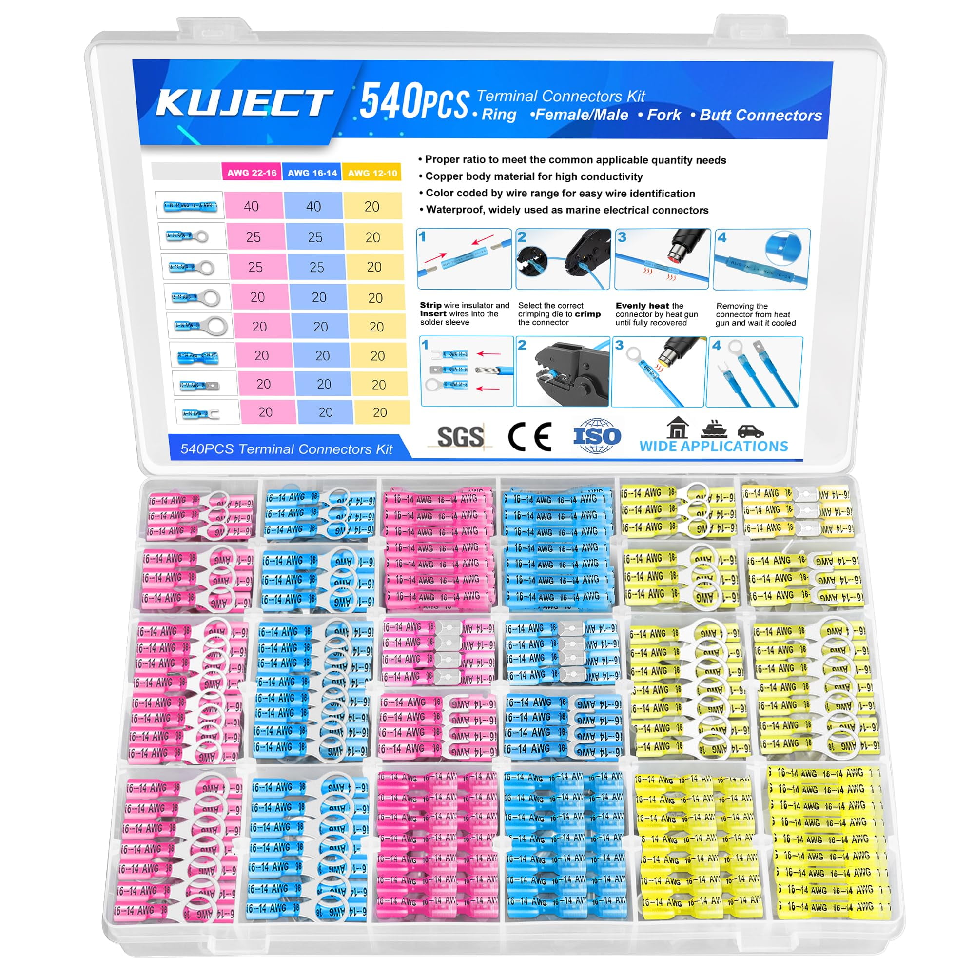 Kit de conectores de cables Kuject 540PCS, termorretráctiles e ...
