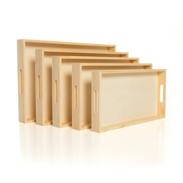 LotFancy Set of 5 Wooden Nesting Trays, Unfinished Natural, Rectangular ...