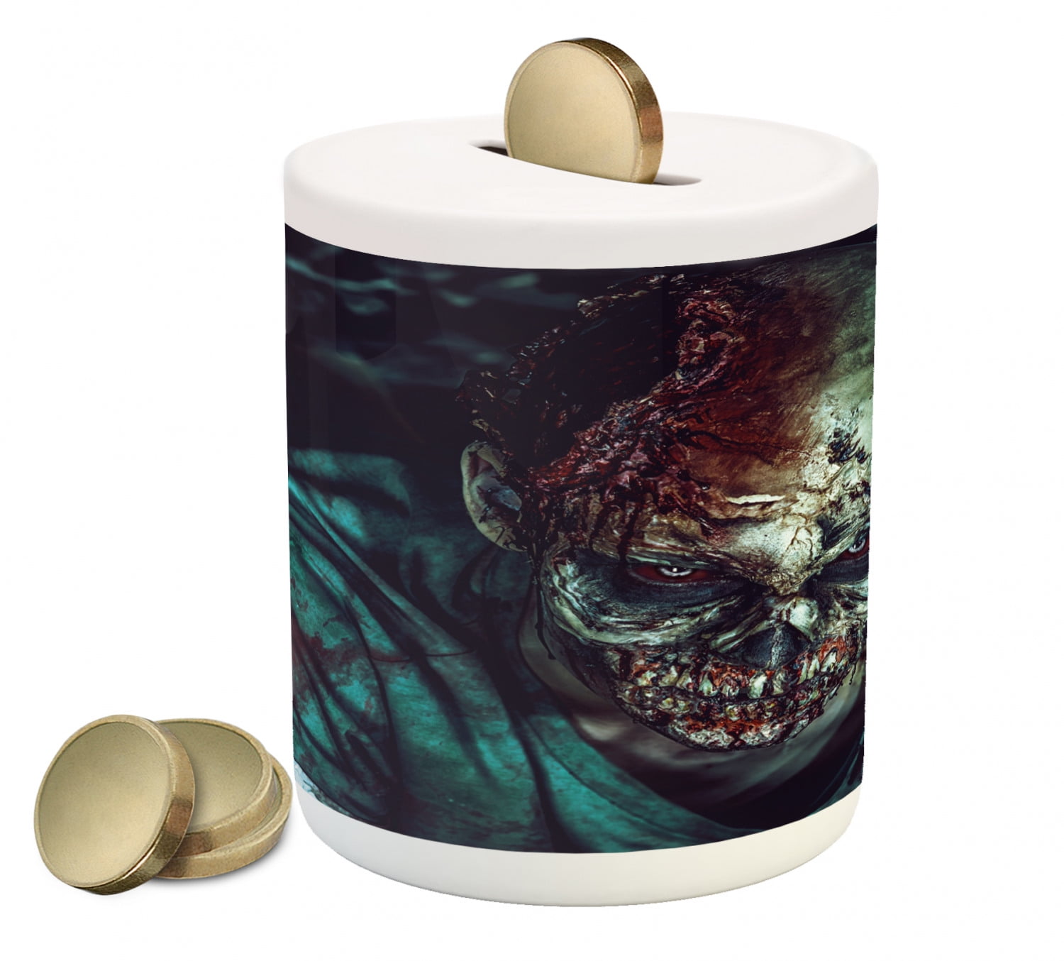 Zombie Piggy Bank, Man Shot in Head with Bloody Details Fearful Monster ...