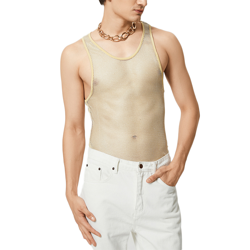INCERUN Men's Sleeveless Glitter Mesh Fishnet Top Tanks - Walmart.com