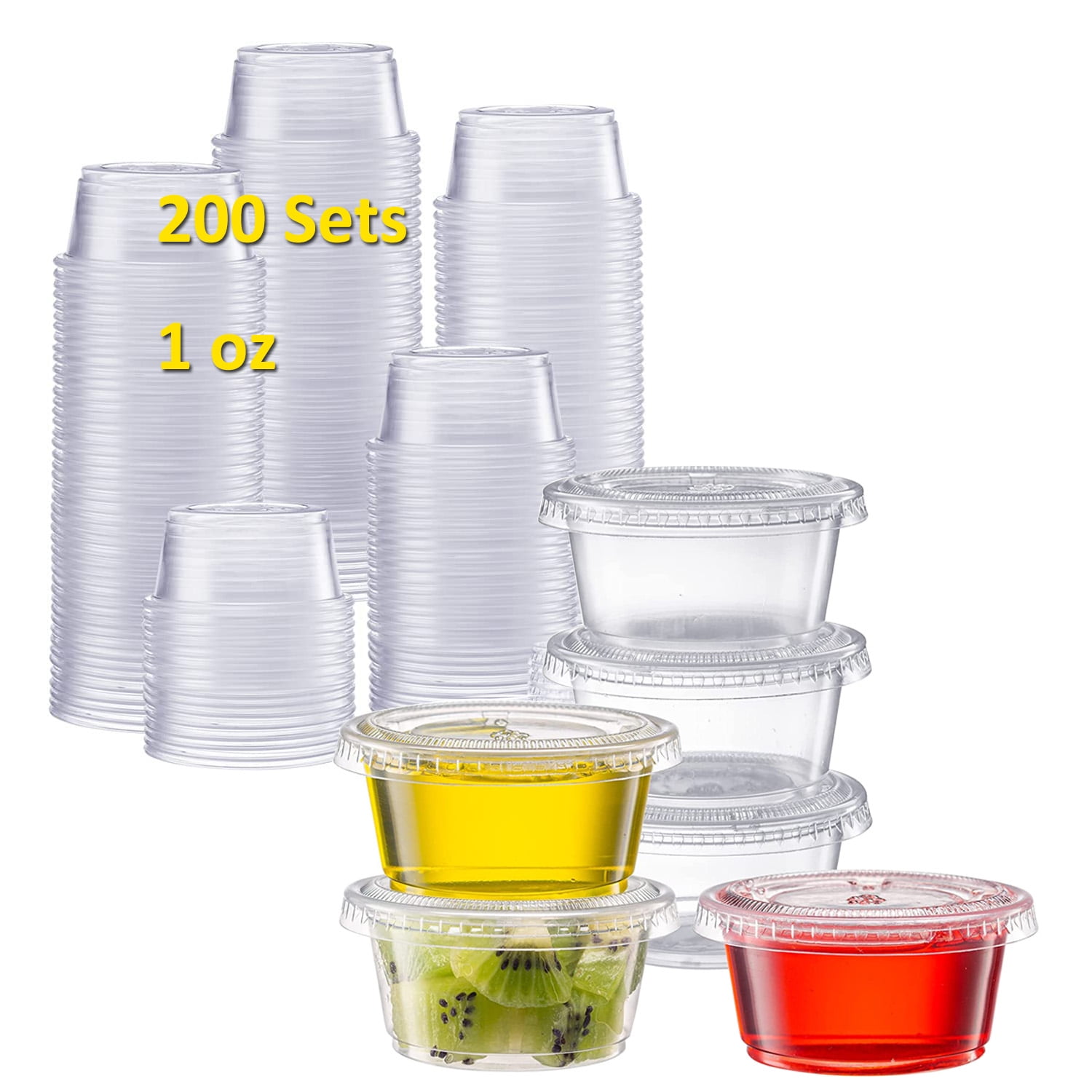 [200 Sets - 1 oz.] Small Plastic Containers with Lids, Jello Shot Cups ...