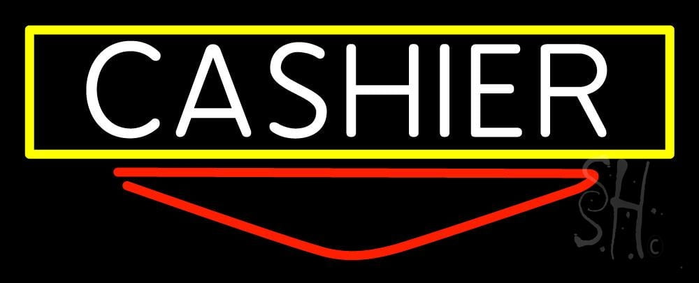 Cashier With Arrow LED Neon Sign 10 x 24 - inches, Clear Edge Cut ...