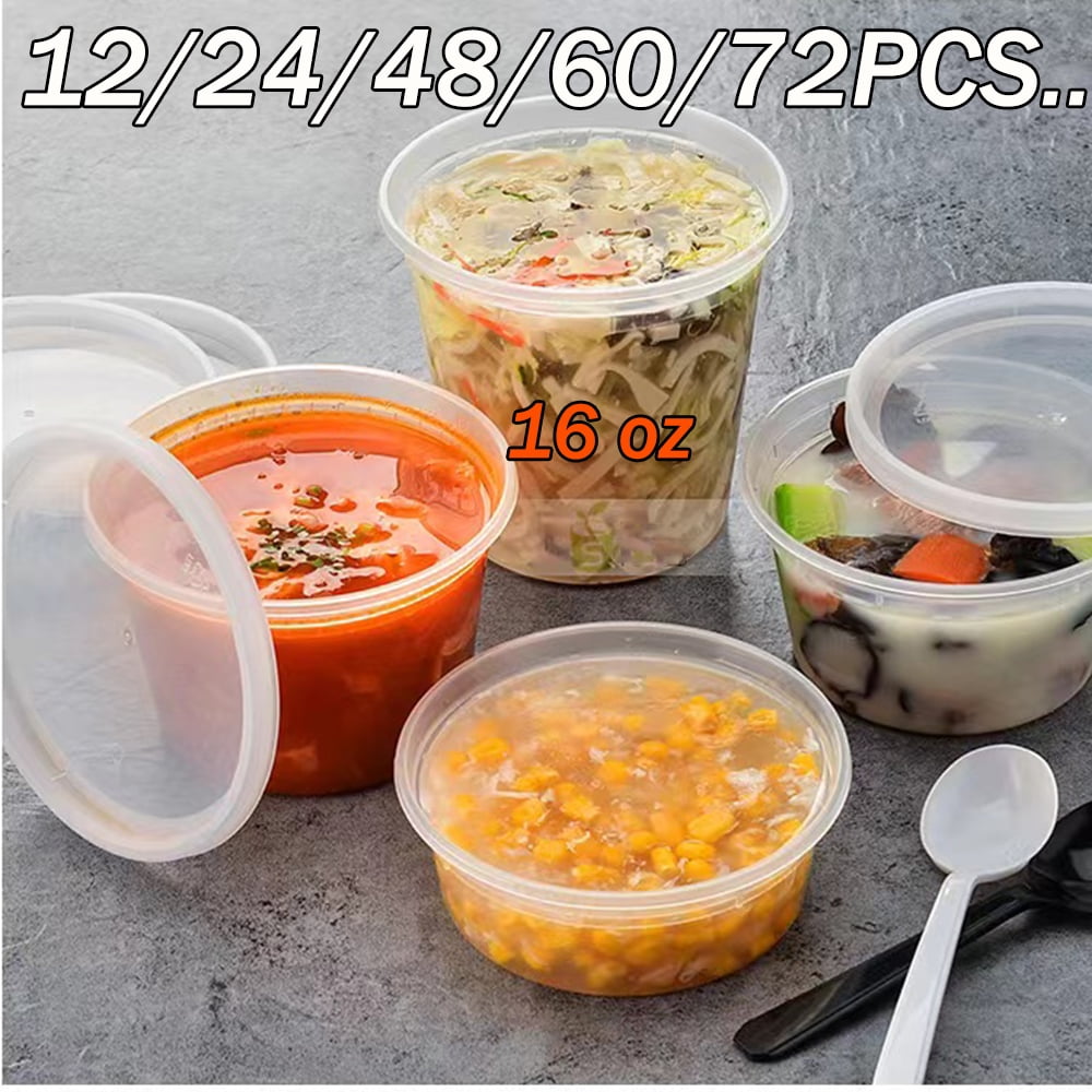 16 Oz Plastic Deli Food Storage Containers with Leak-Proof Airtight ...