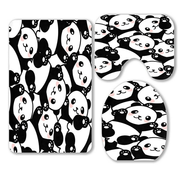 EREHome Cute Panda 3 Piece Bathroom Rugs Set Bath Rug Contour Mat and ...