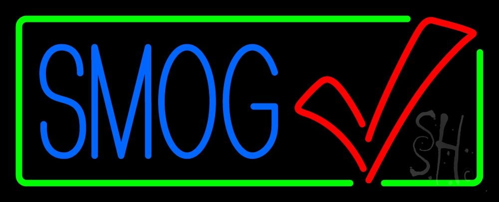 Blue Smog Check Green Border LED Neon Sign 10 x 24 - inches, Clear Edge ...