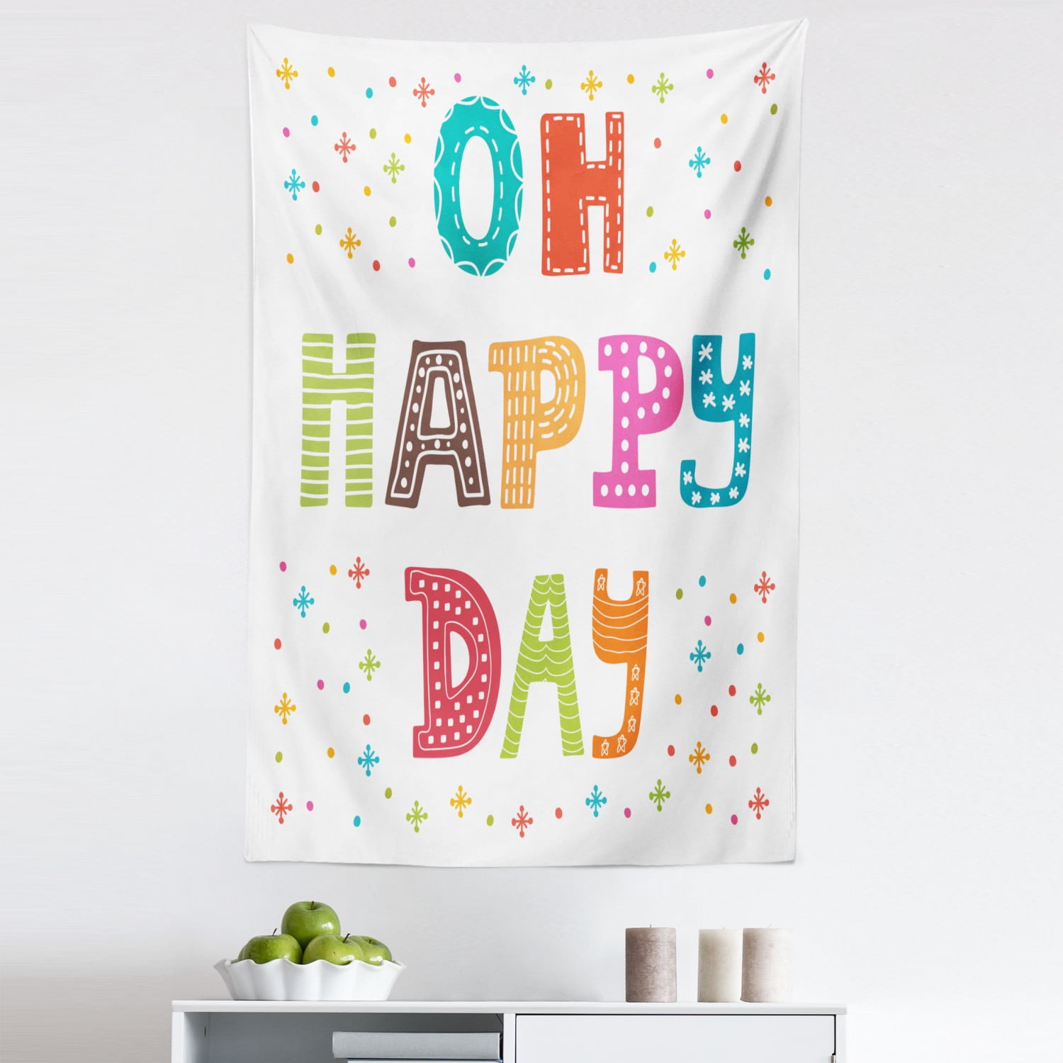 Wording Tapestry, Doodle Colorful Typography Oh Happy Day Words with ...
