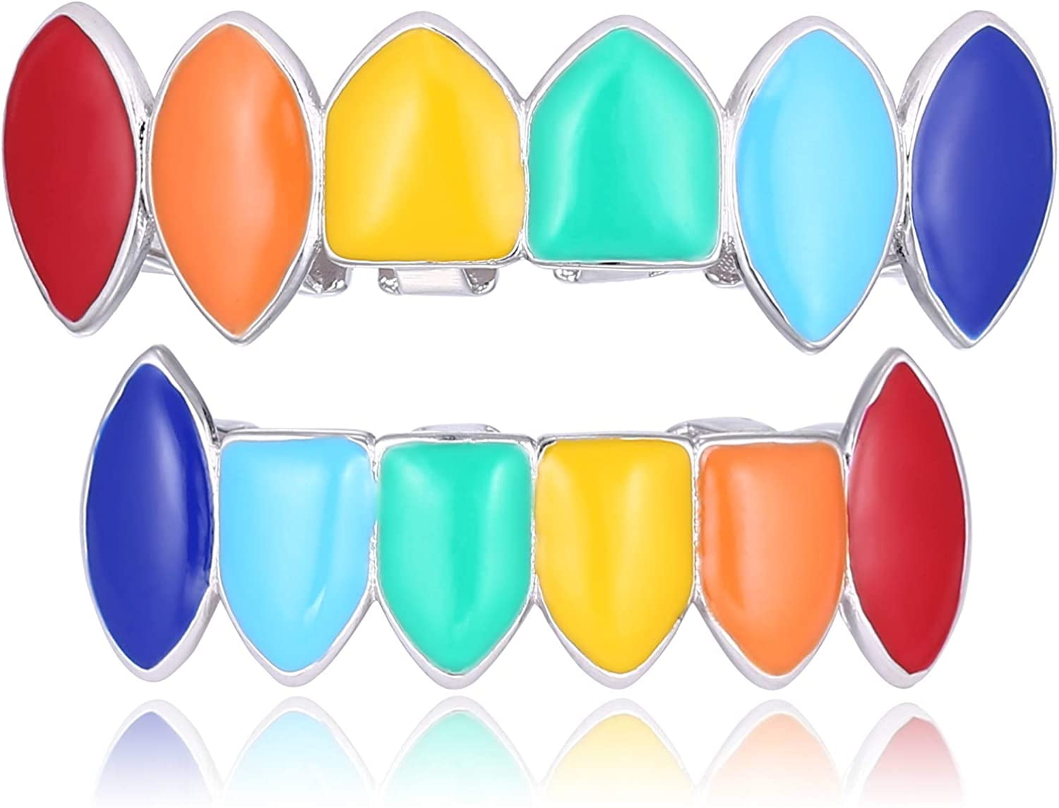 Colorful Gold Plated Hip Hop Teeth Grillz Caps- Rainbow Vampire Fangs ...