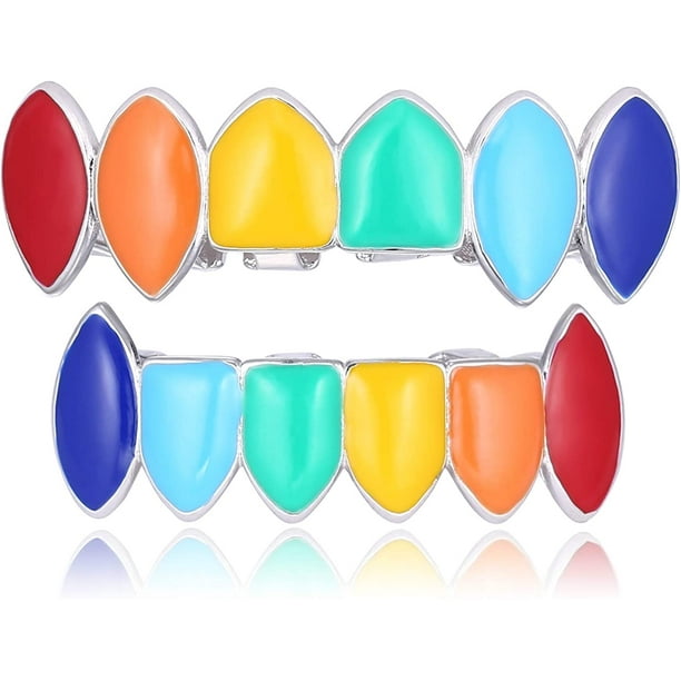 Gold Silver Plated Colorful Rainbow Hip Hop Grillz Set Vampire Fangs ...