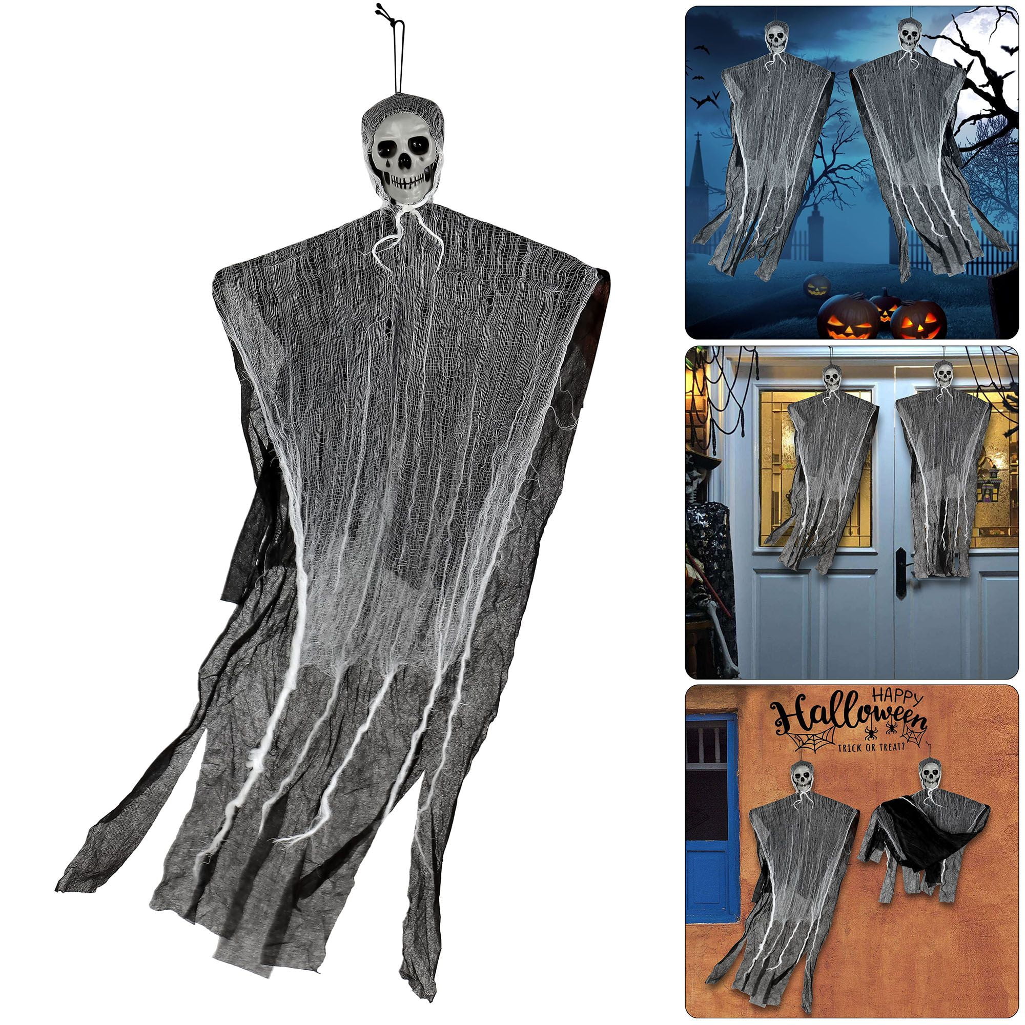 Deago 3 Pack Hanging Halloween Skeleton Ghosts Decorations Grim Reapers ...