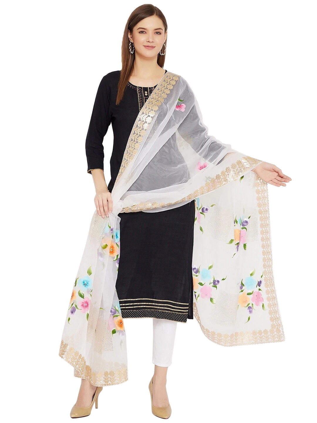 eloria Floral Off White Woman's Indian Ethnic Chunni, Dupatta, Stole ...