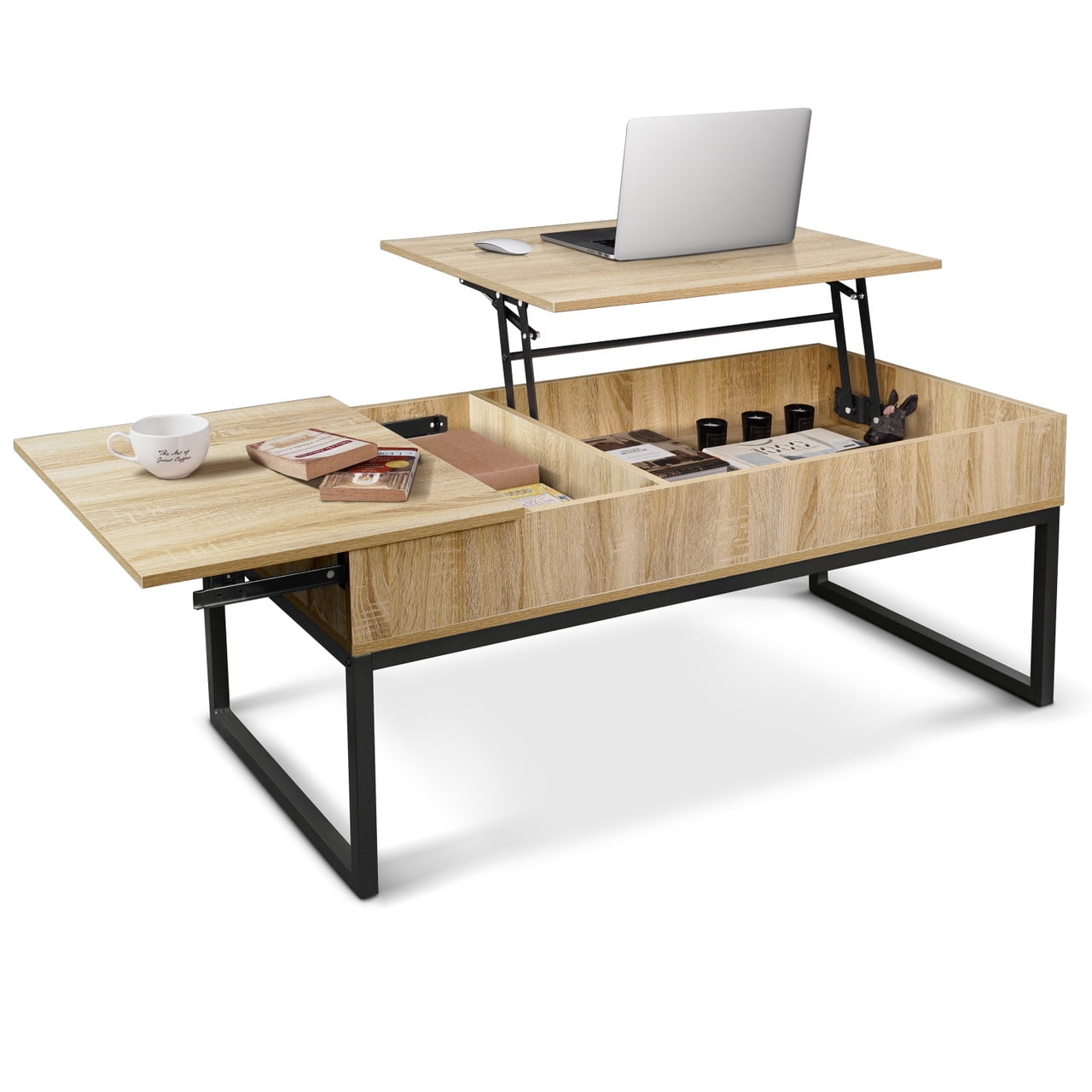 CAPHAUS Lift Top Coffee Table w/ Sliding Drawer, Rising Tabletop Coffee ...