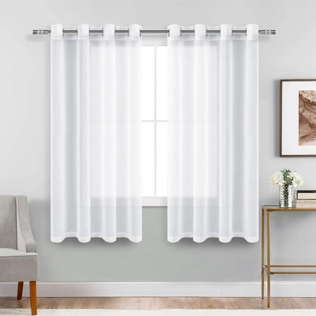 Faux Linen Grey Ombre Sheer Curtains Gradient Semi Voile Grommet Top Window Curtains for Bedroom ...
