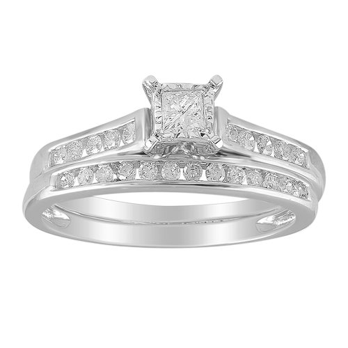 Forever Bride 10K White Gold 1/2 CTTW Diamond Channel Bridal Set, Women ...