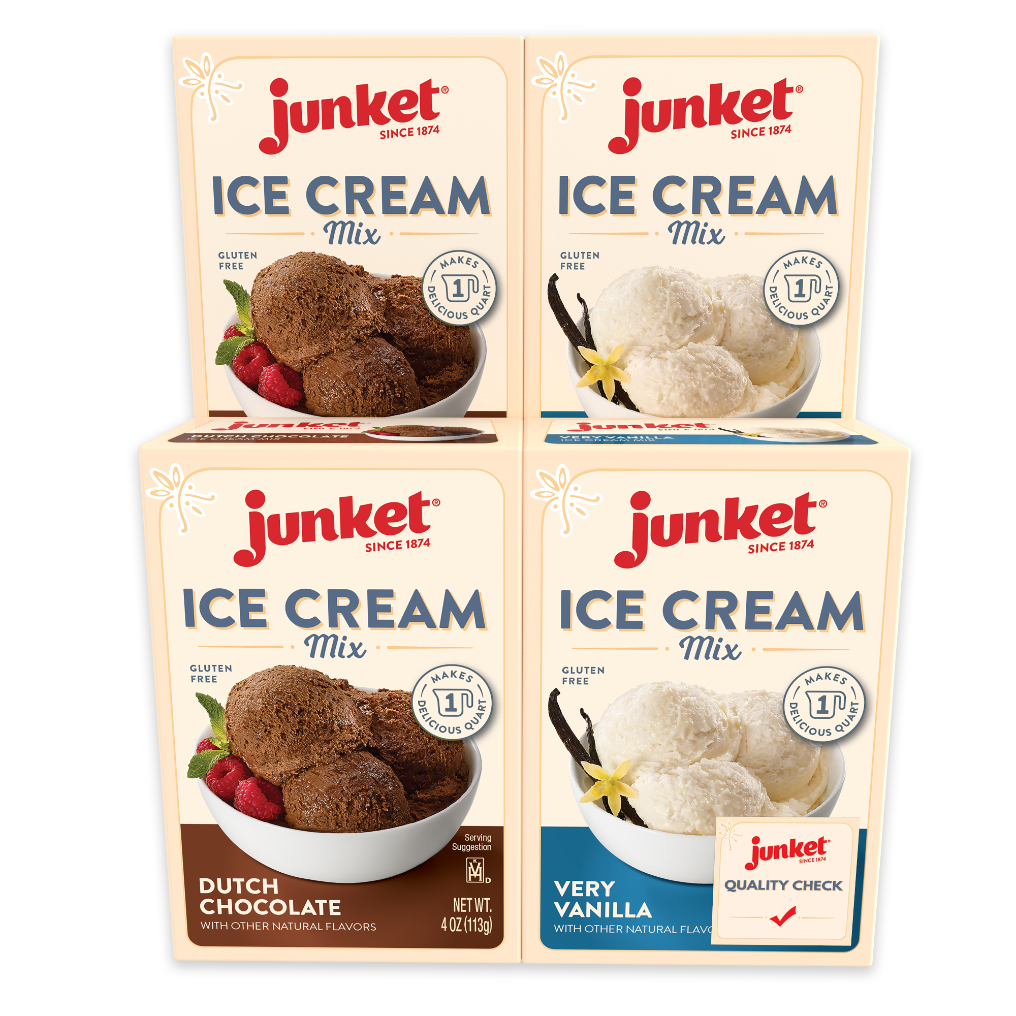Junket Ice Cream Mix Bundle - 2 Vanilla, 2 Chocolate (4 Total ...