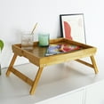 WKWKER Bamboo TV Bed Tray Table with Folding Legs Serving Trays Drawing Table Portable Laptop ...