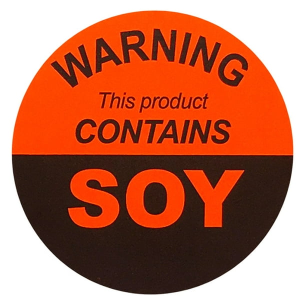 "WARNING This Product CONTAINS SOY" Labels | 1.5" Inch Round | 500 Pack ...