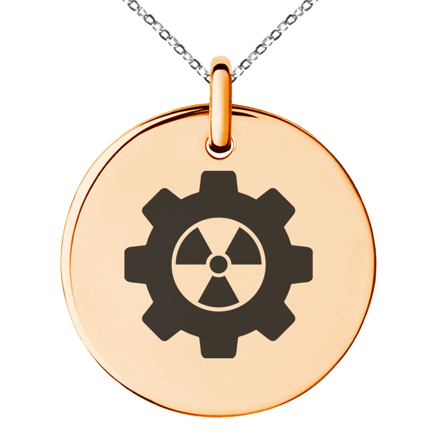 Stainless Steel Radioactive Gear Engraved Small Medallion Circle Charm ...