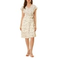 Allegra K Womens Floral V Neck Ruffled Flutter Sleeve Belt Wrap Midi