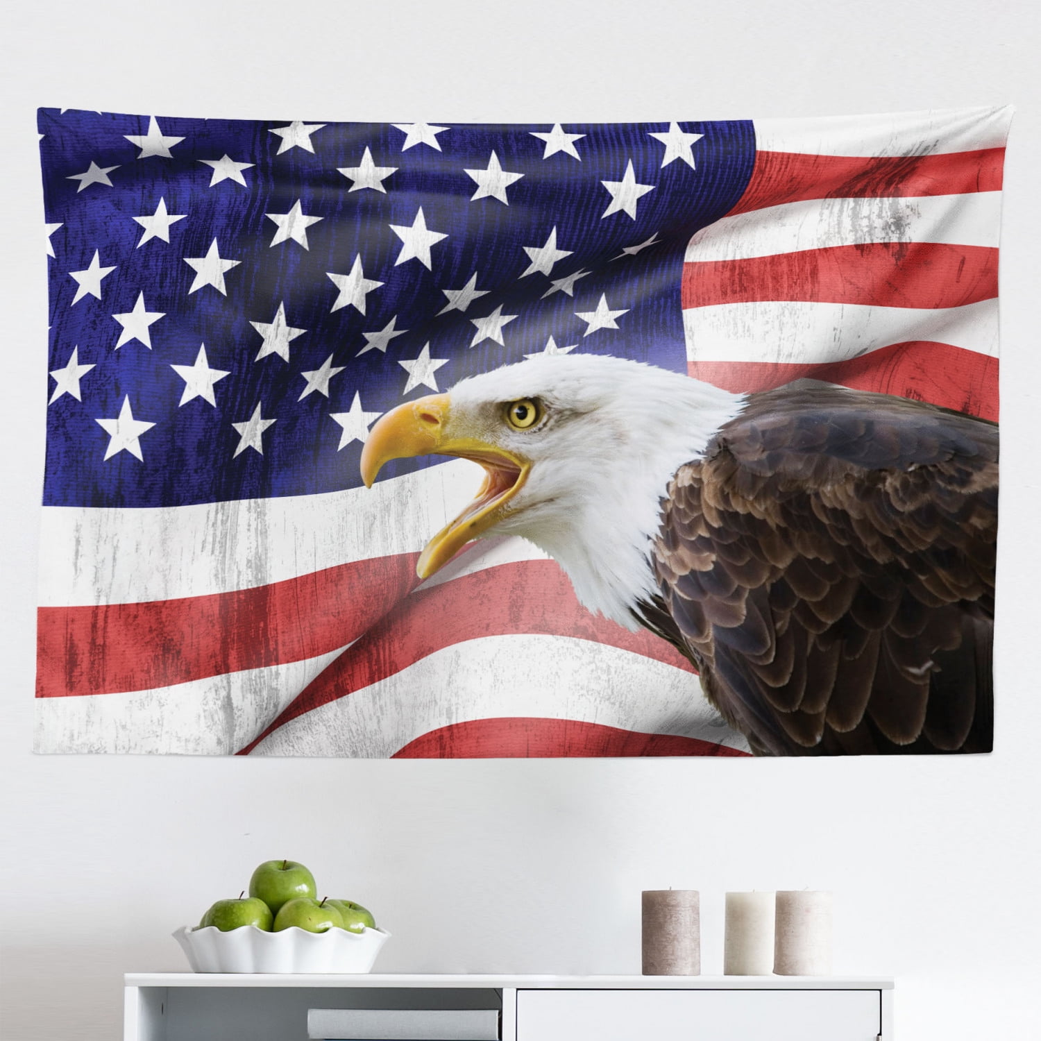 American Flag Tapestry, Banner in The Sky on Cloudy Mist Display ...