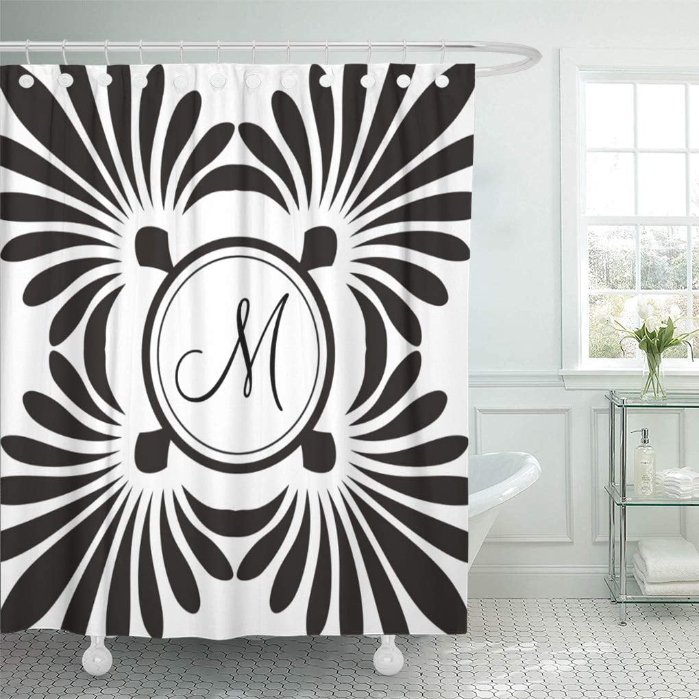 Cynlon Modern Monogram Initial Round Black Floral Pattern Bold