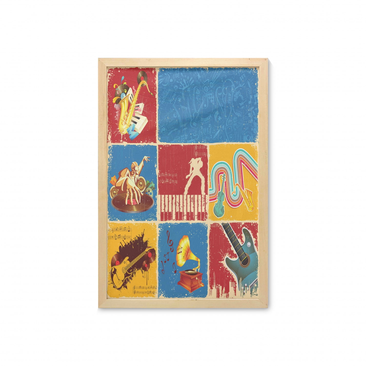 Music Wall Art with Frame, Retro Collage Illustration of Different ...