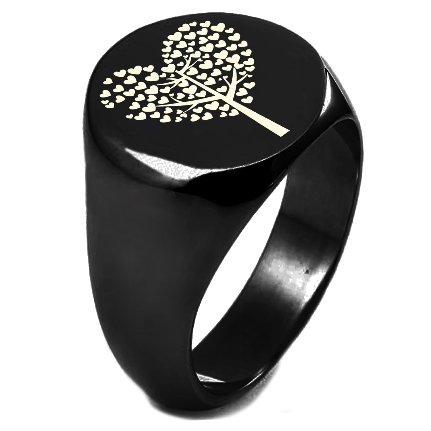 Sterling Silver Tree of Hearts Engraved Round Flat Top Polished Ring ...
