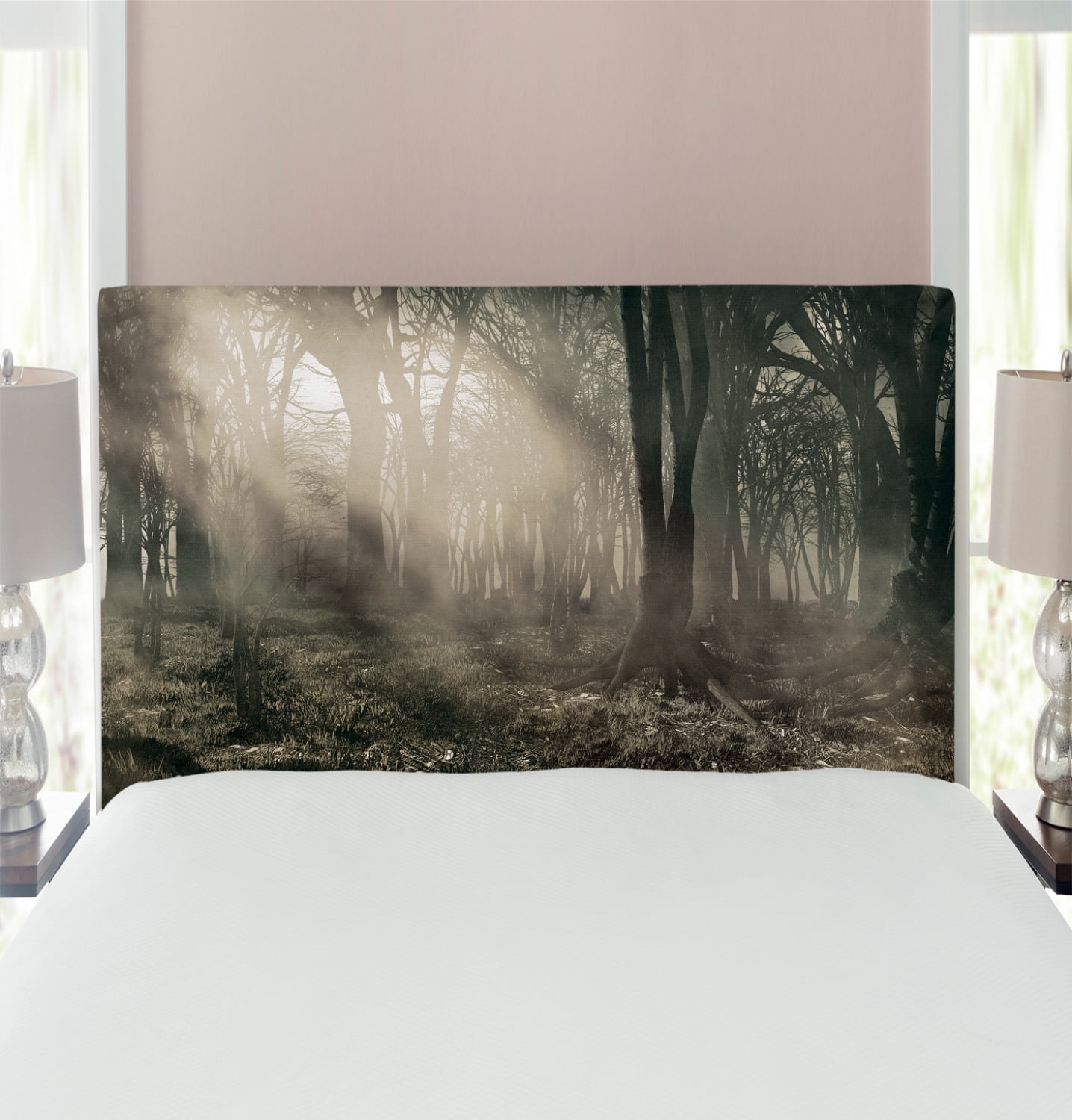 Gothic Headboard, Photo of Dark Forest Scenery Sunbeams and Fog Vintage ...
