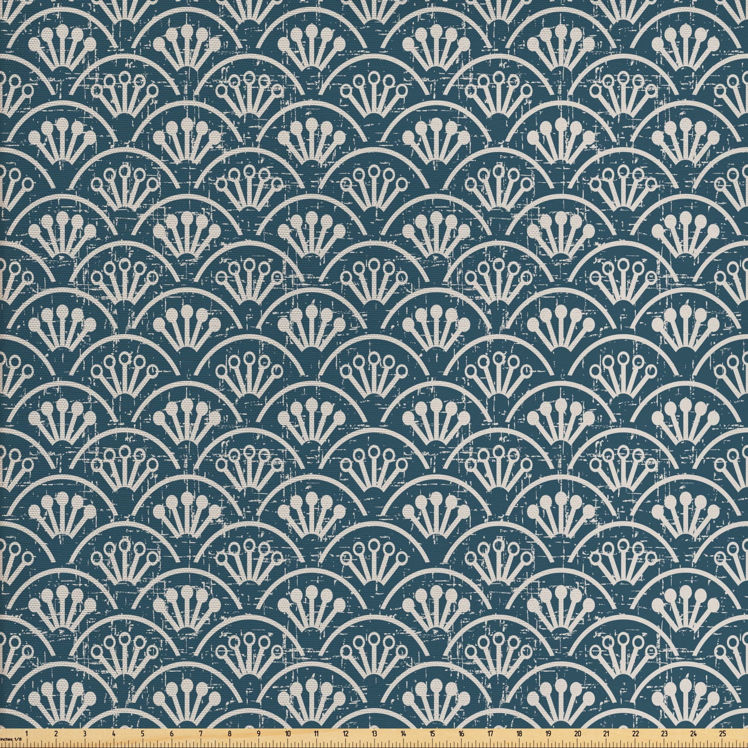 Vintage Upholstery Fabric by the Yard, Scale Design with Flower Buds ...