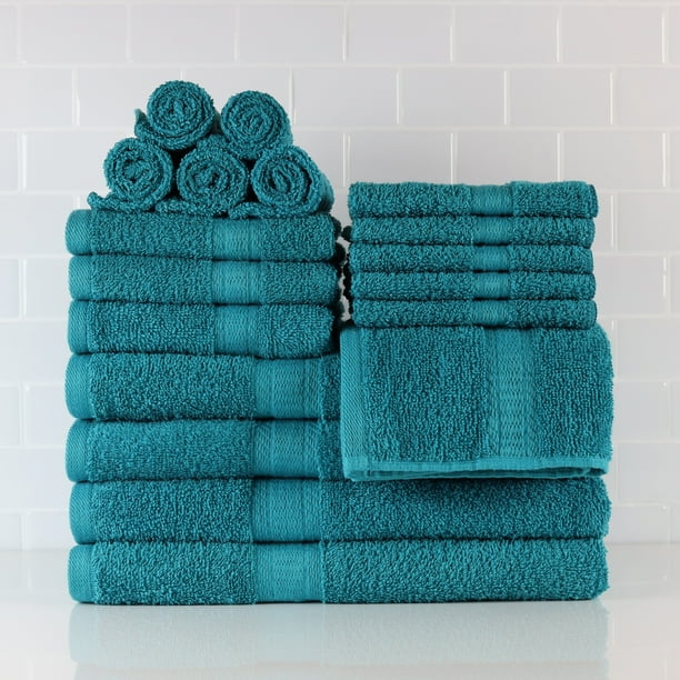Mainstays Solid 18-Piece Bath Towel Set, Turquoise - Walmart Business