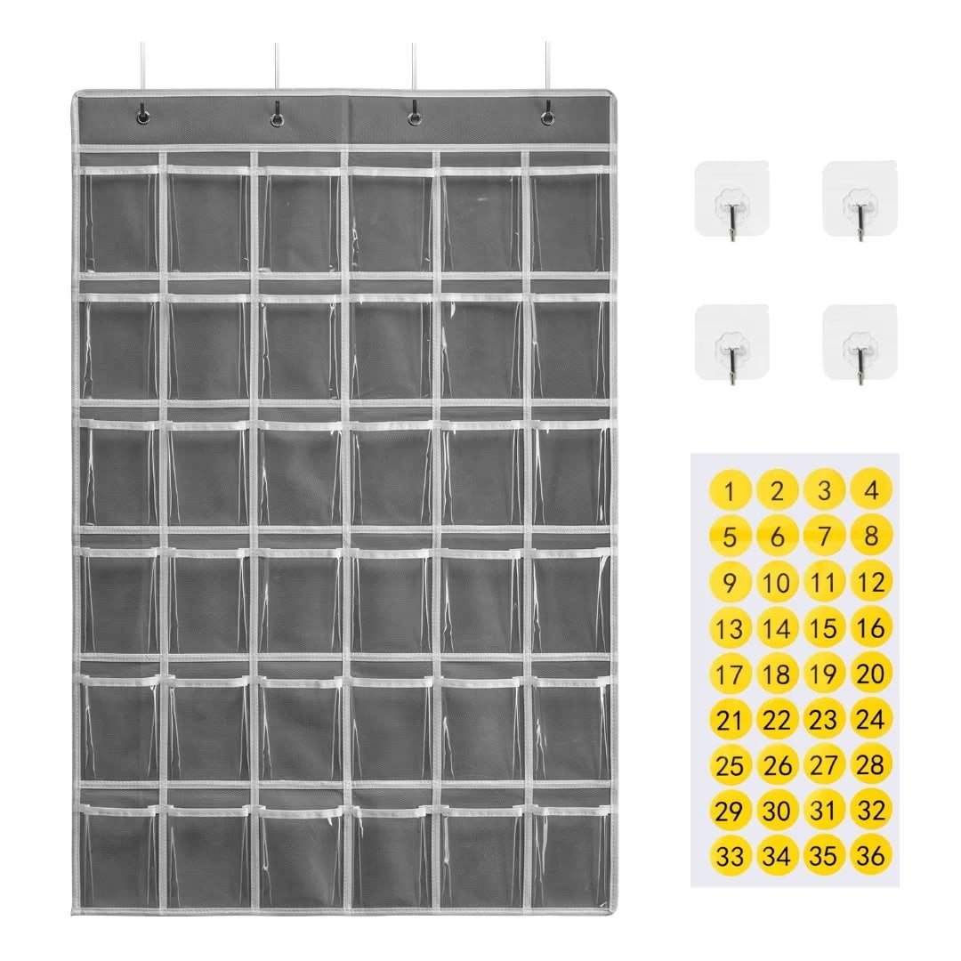 KEEPJOY 36 Pockets Classroom Pocket Chart for Cellphones and Calculator ...