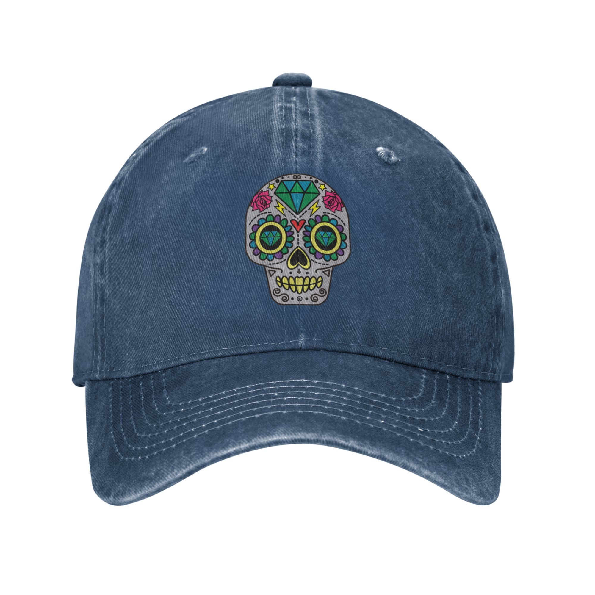 DouZhe Adjustable Washed Cotton Baseball Cap - Abstract Sugar Skull ...