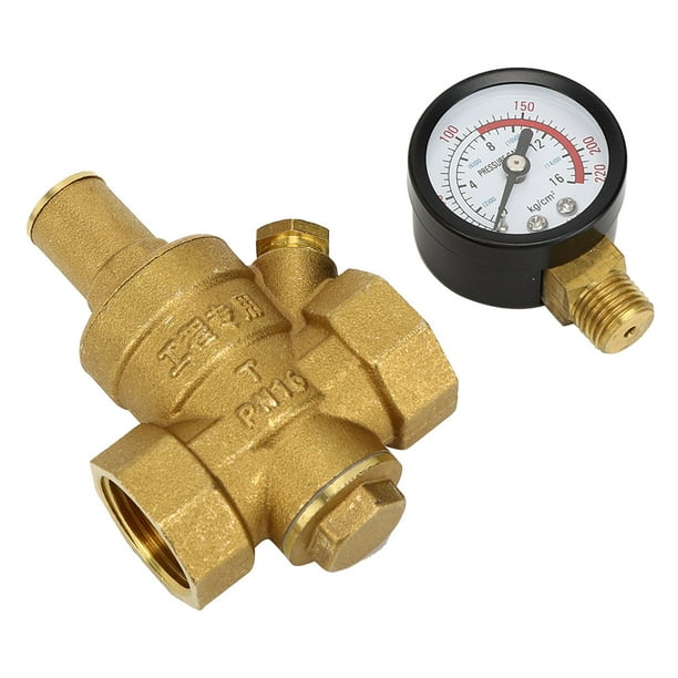 DN20 Brass Adjustable Water Pressure Regulator Reducer with Gauge Meter ...