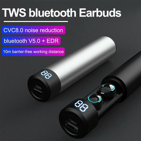 LCD Double Earbuds TWS Bluetooth 5.0 Headset Twins Wireless Headphone ...