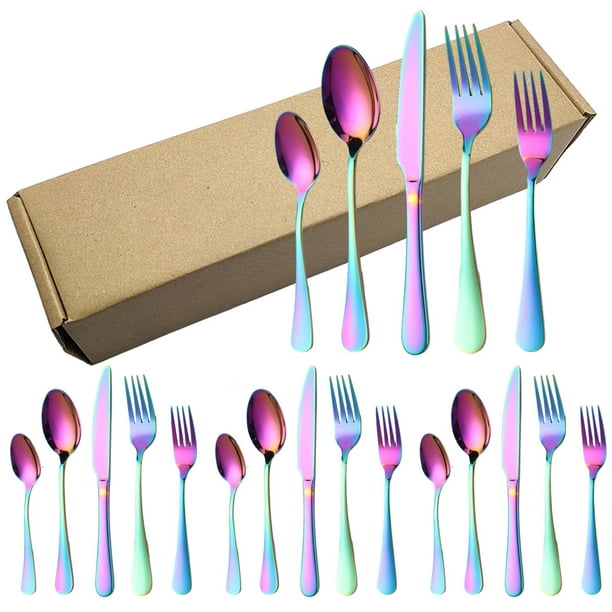 Rainbow Silverware Set, 20-Piece Stainless Steel Flatware Set with ...