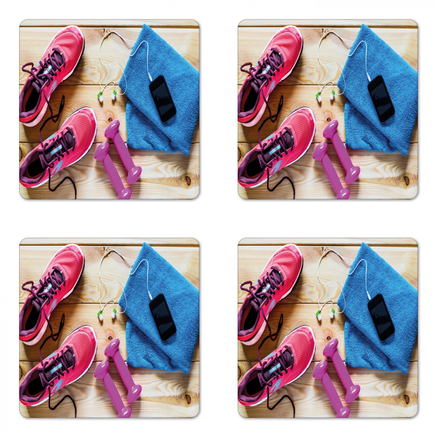 Fitness Coaster Set of 4, Gymnasium Theme Women's Running Shoes and ...