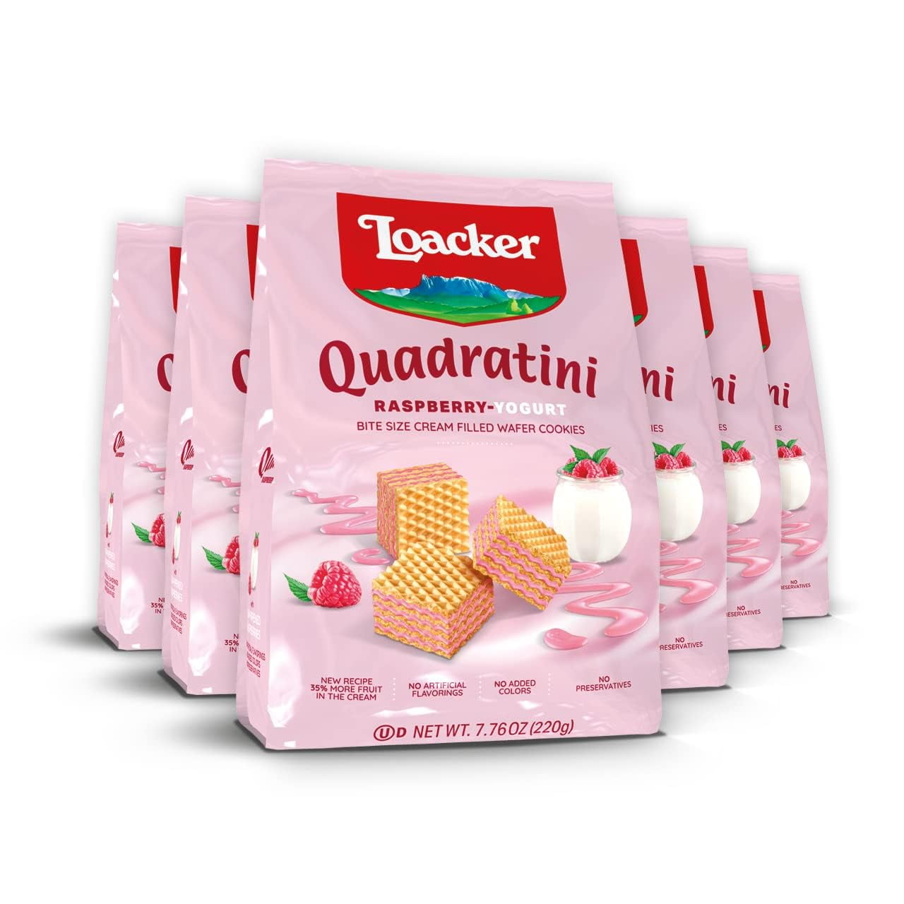 Loacker Quadratini Raspberry-Yogurt, Cream-Filled Bite-Size Wafer ...