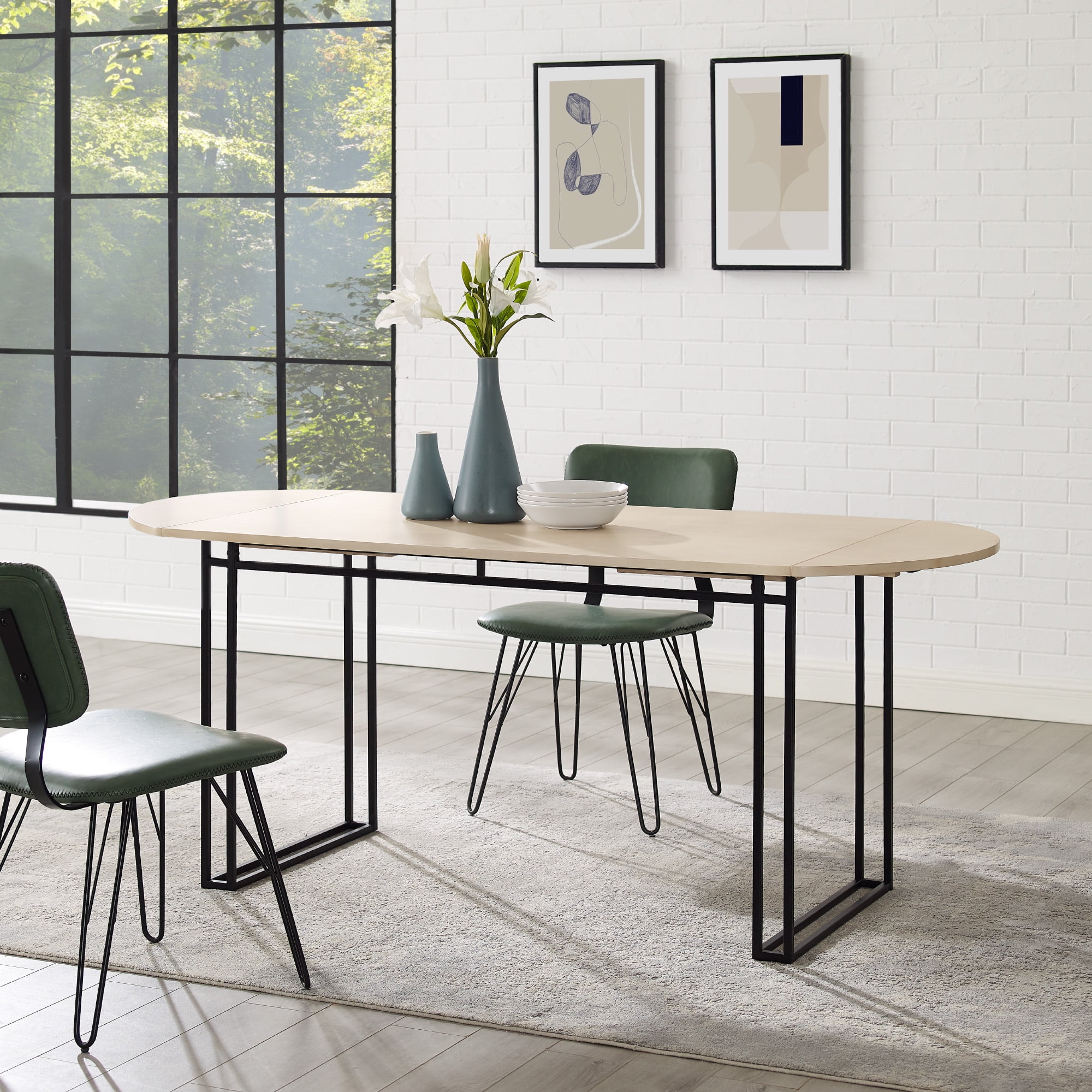 Manor Park Modern Drop Leaf Mixed Material Dining Table, Birch ...